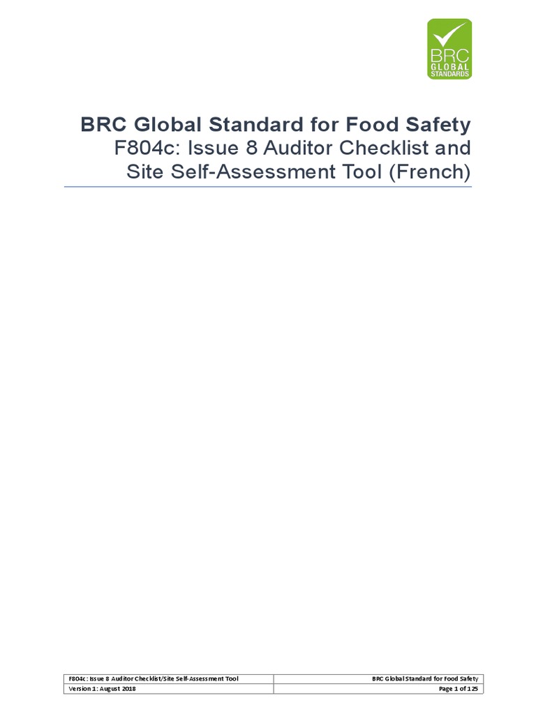 BRC Checklist-V8 | PDF | Analyse des dangers et points critiques pour ...