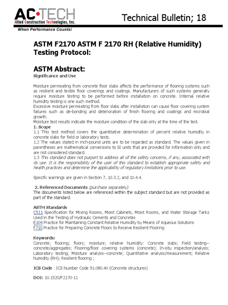 Technical Bulletin 18 Astm f2170 Moisture Testing | PDF | Relative ...