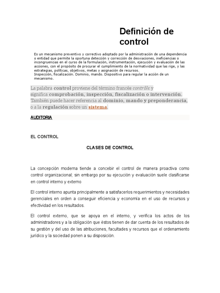 Definición de Control | PDF | Empresas | Auditoría