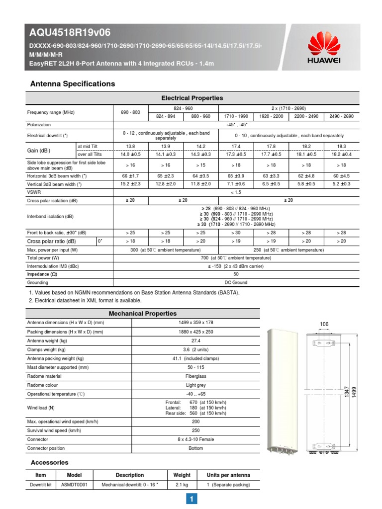 AQU4518R19v06: Antenna Specifications | PDF | Electronics | Electrical ...