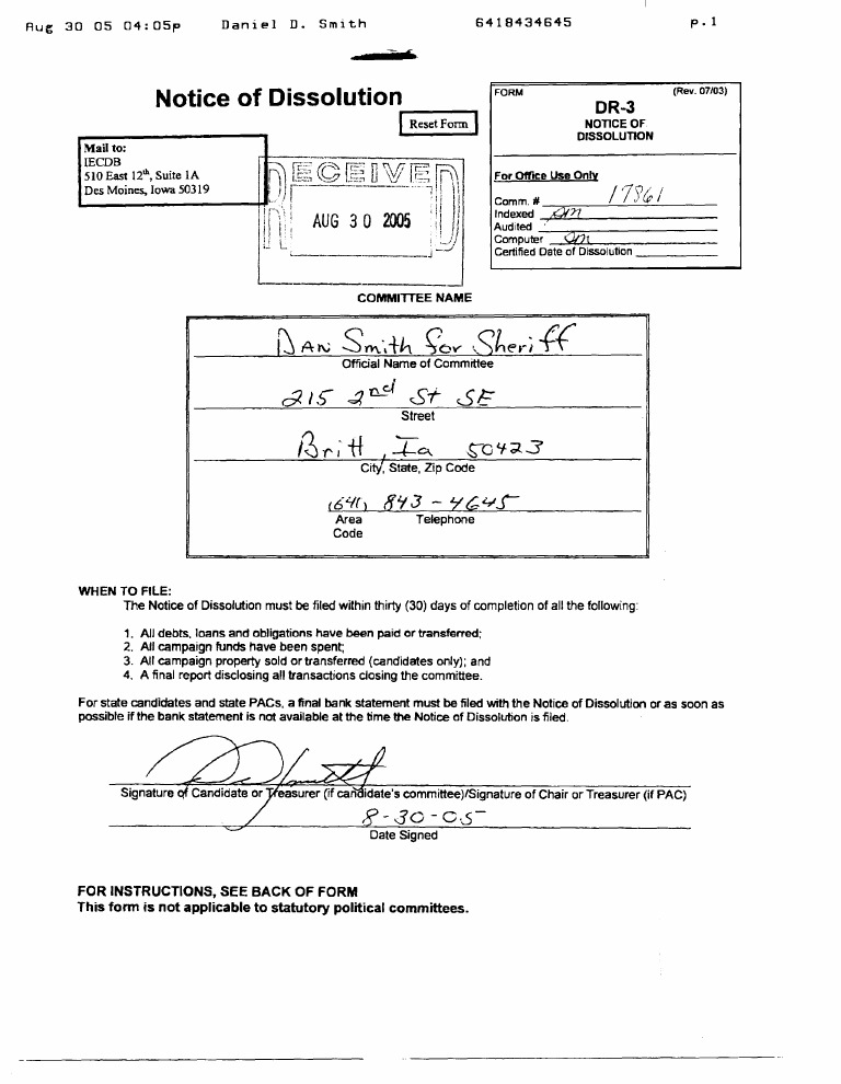 Notice of Dissolution: For Instructions, See Back of Form | PDF ...