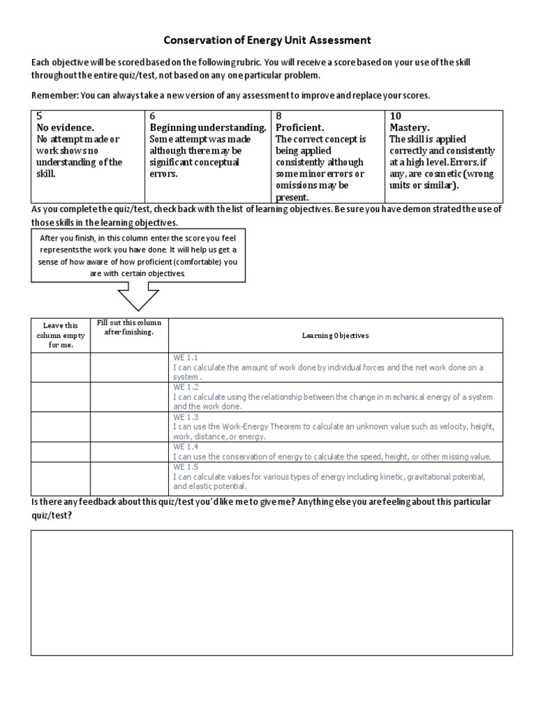 Conservation of Energy Unit Assessment CP | Download Free PDF ...