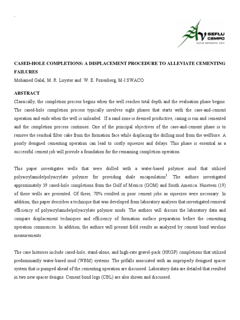 Cased-Hole Completions: A Displacement Procedure To Alleviate Cementing ...
