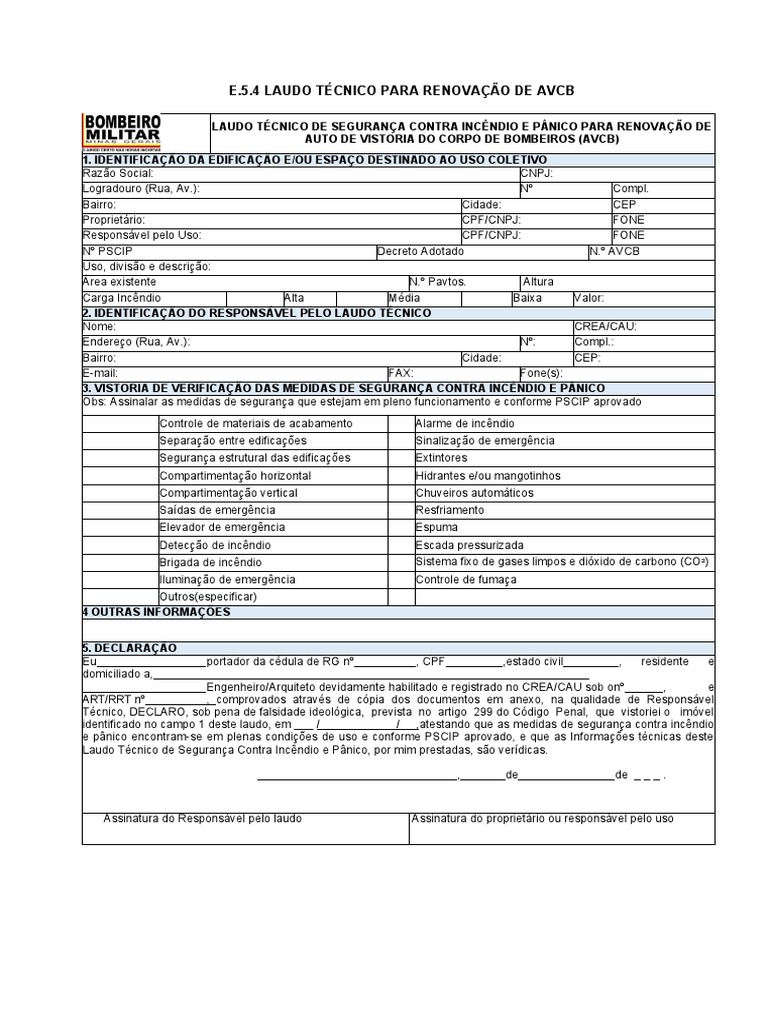 E.5.4 Laudo Técnico para Renovação de Avcb | PDF | Natureza