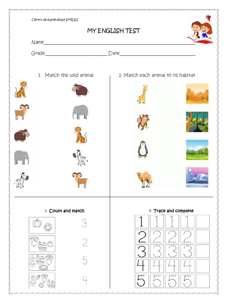 English Test for Wild Animals | PDF