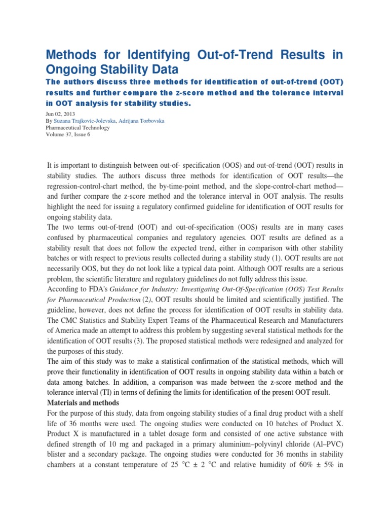 Methods For Identifying Out of Trends in Ongoing Stability | PDF ...