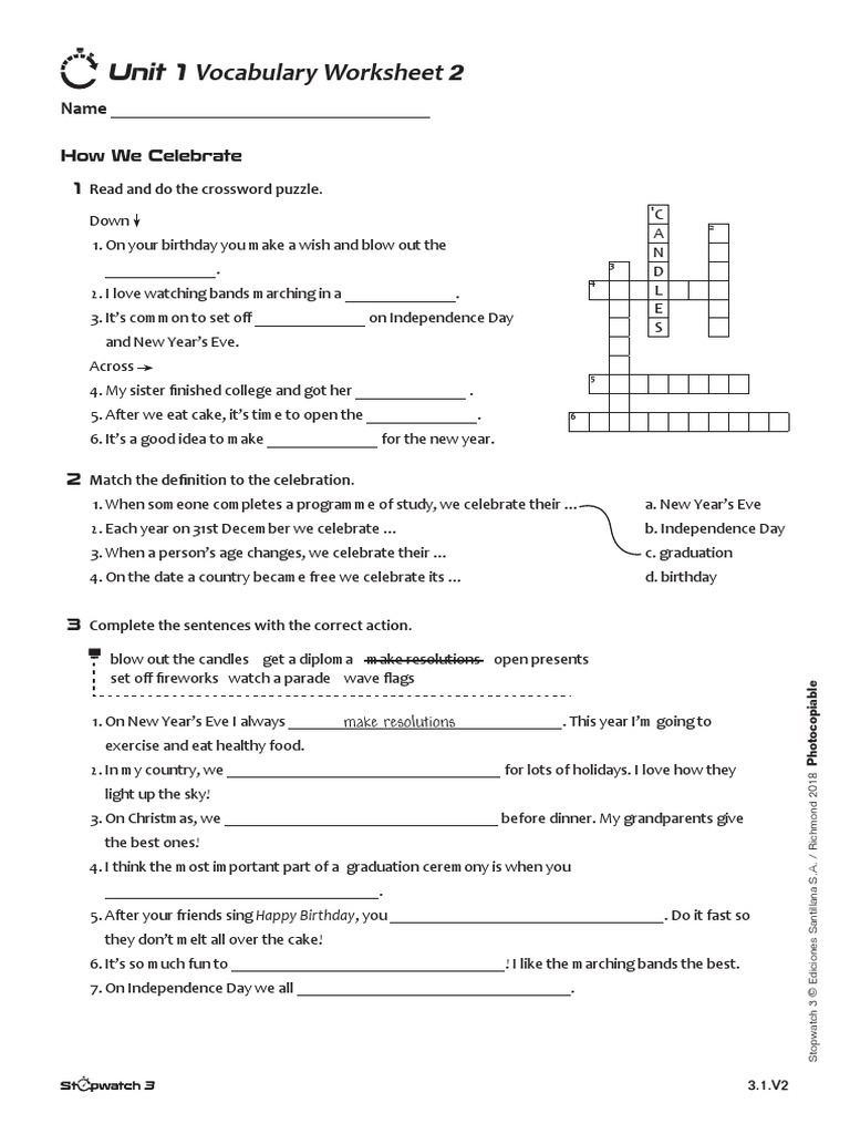 Vocabulary Worksheet: Unit 1 2 | PDF | Holidays | Traditions