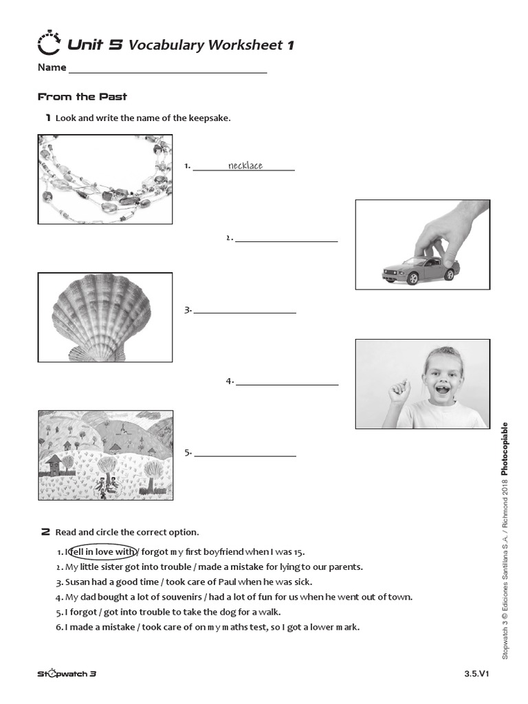 Vocabulary Worksheet: Unit 5 1 | PDF
