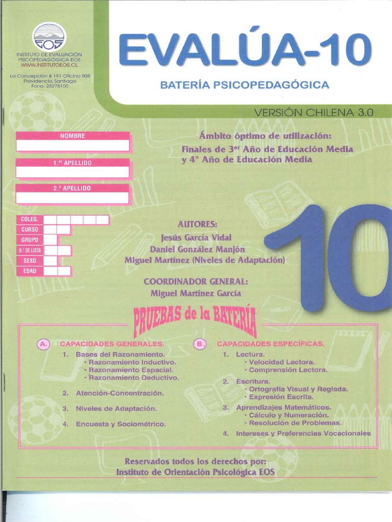 Cuadernillo Evalua 10 Version 3.0 | PDF