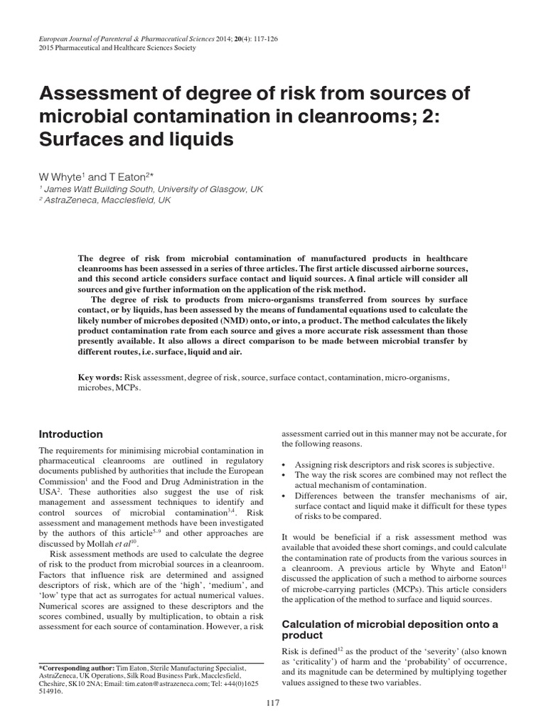 Assessment of Degree of Risk From Sources of Microbial Contamination in ...