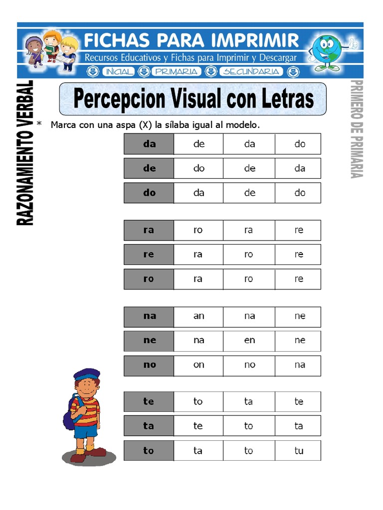 Ficha de Percepción Visual Con Letras para Primero de Primaria | PDF