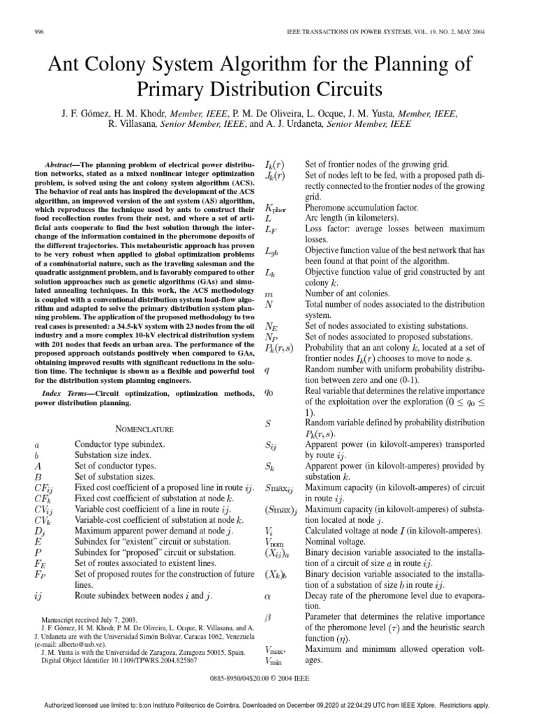 Ant Colony System Algorithm For The Planning of Primary Distribution ...