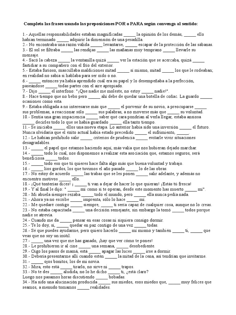 Ejercicios Preposiciones Por y para | PDF