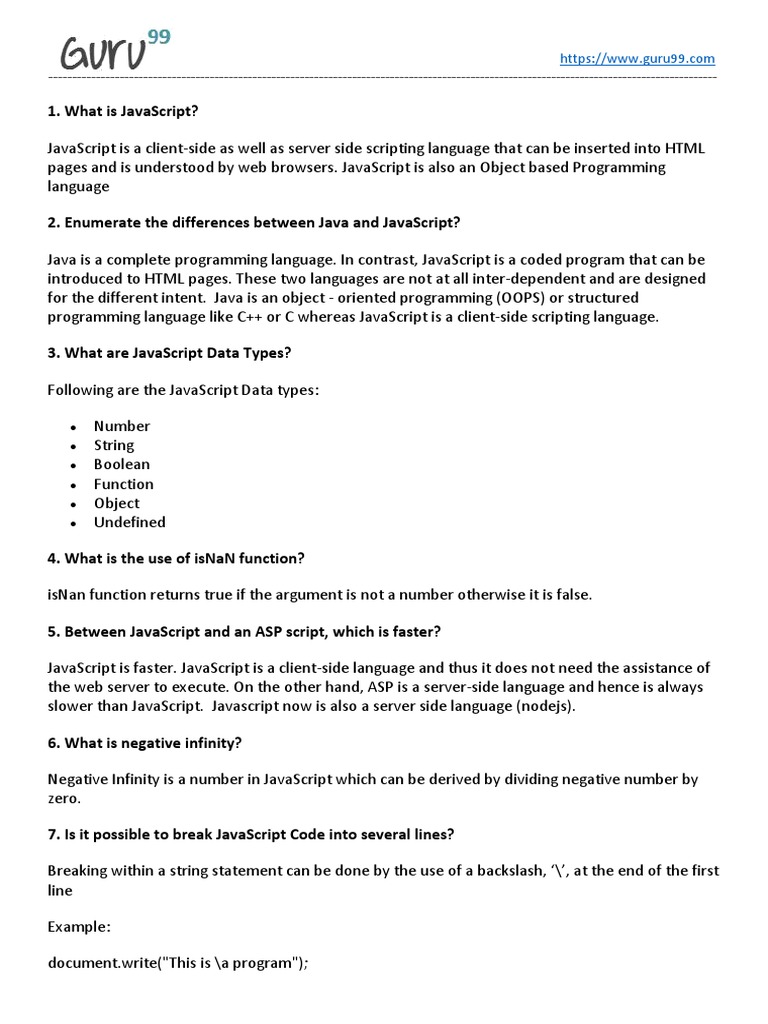 Javascript Interview Questions Answers Pdf Dynamic Web Page Java Script