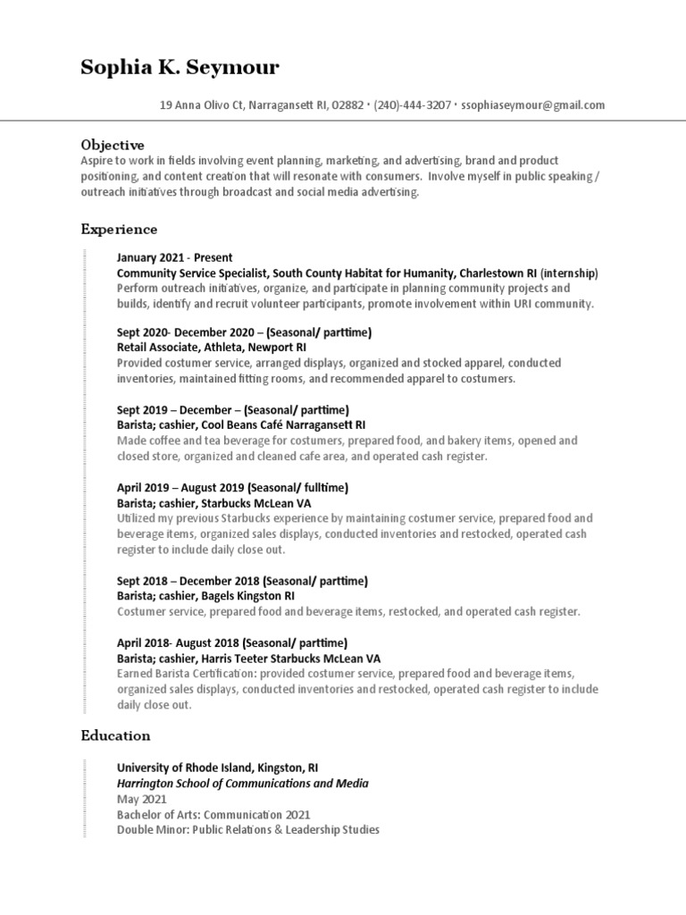 Sophia Seymour - Resume | PDF | Communication | Business