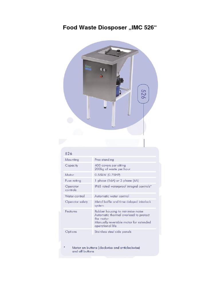 IMC 526 Food Waste Disposer | PDF