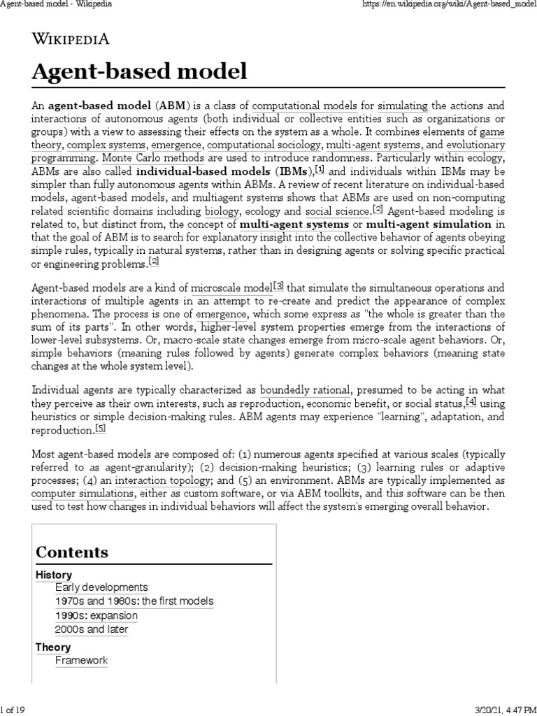 Agent Based Model Wikipedia Pdf Agent Based Model Systems Science
