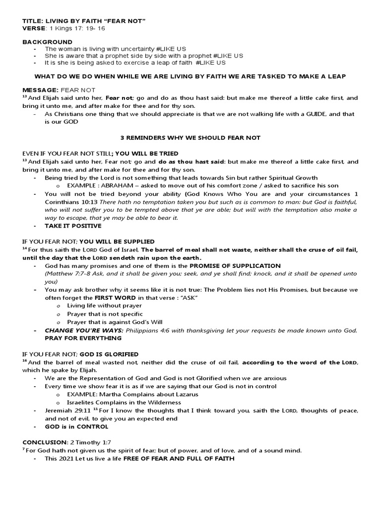 Fear Not | Download Free PDF | Elijah | Prayer