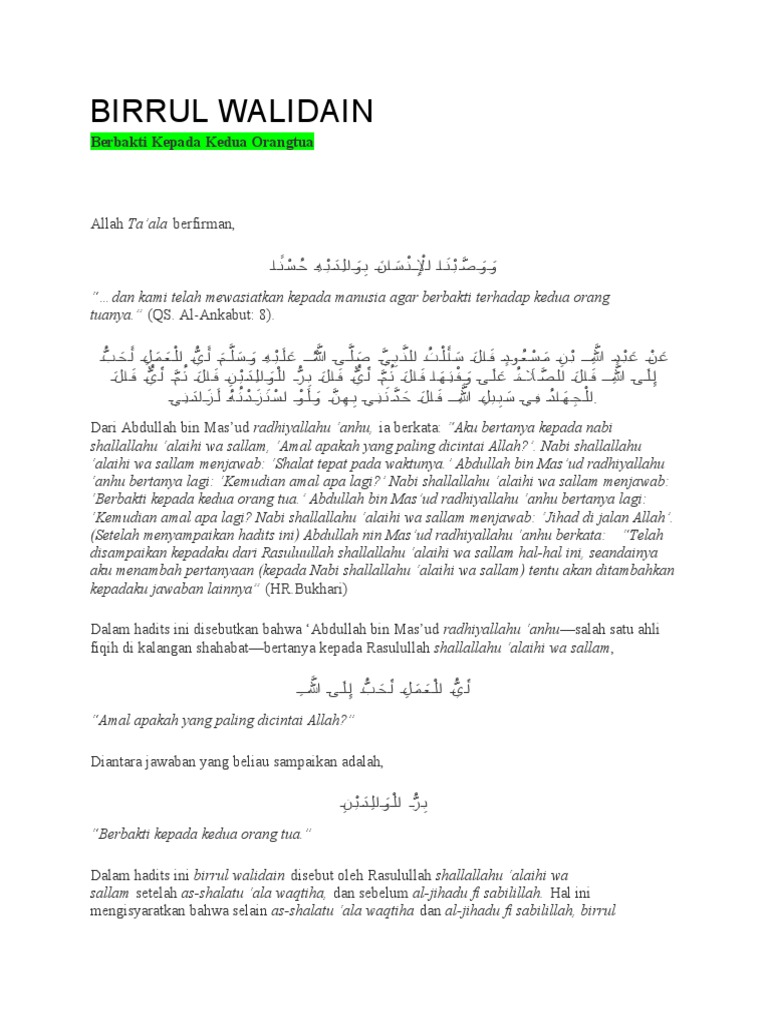 BIRRUL WALIDAIN (Berbakti Kepada Orang Tua) | PDF
