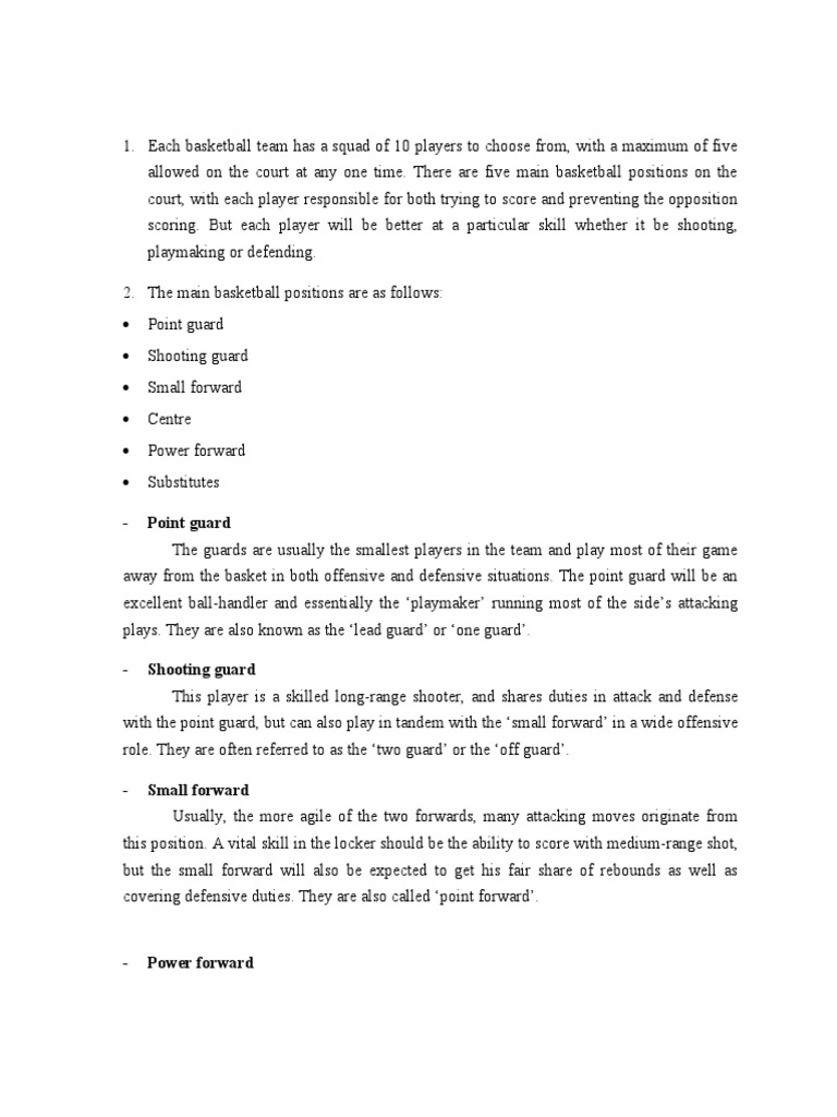 Basketball Positions | PDF