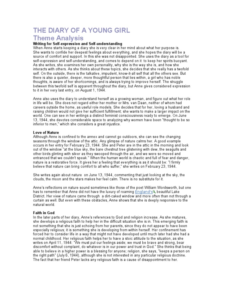 Diary of A Young Girl-Anne Frank - Theme Analysis-Researched Work | PDF ...