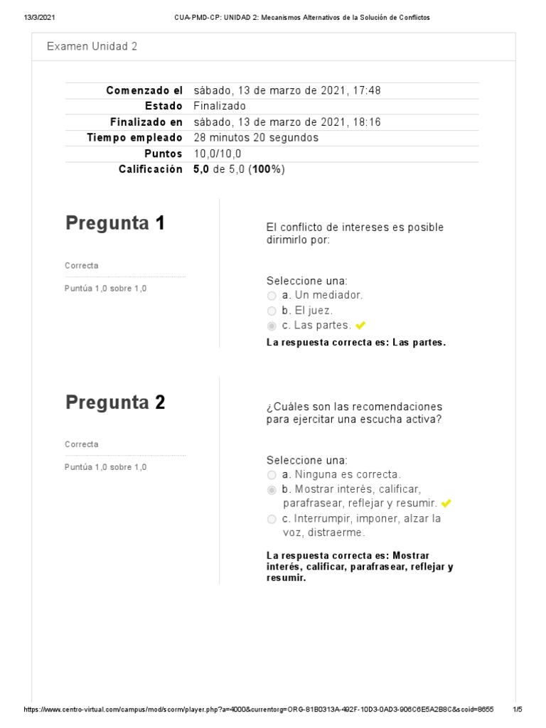 Examen: Solución de Conflictos | PDF