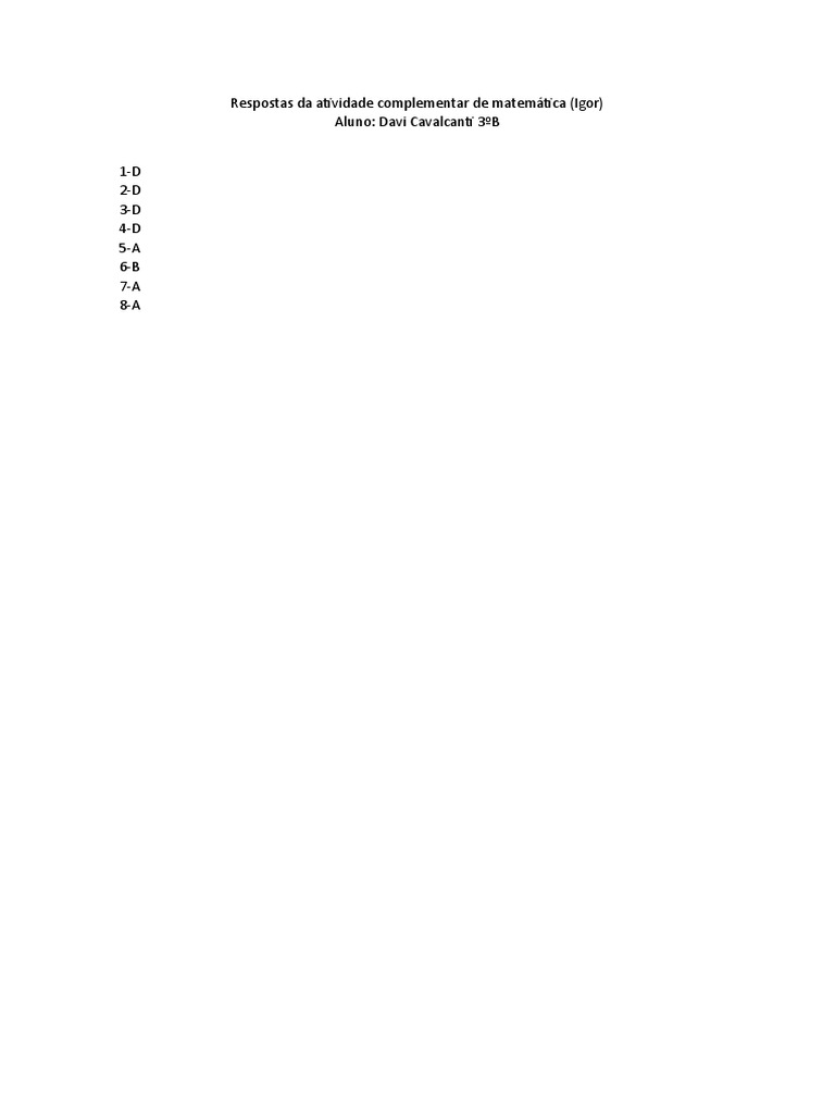 Respostas Da Atividade Complementar de Matemática | PDF