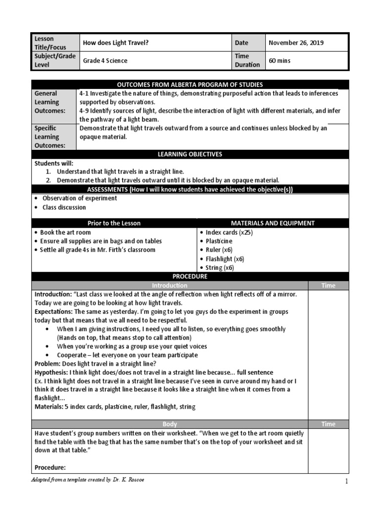 How Does Light Travel Lesson Plan | PDF | Experiment | Lesson Plan