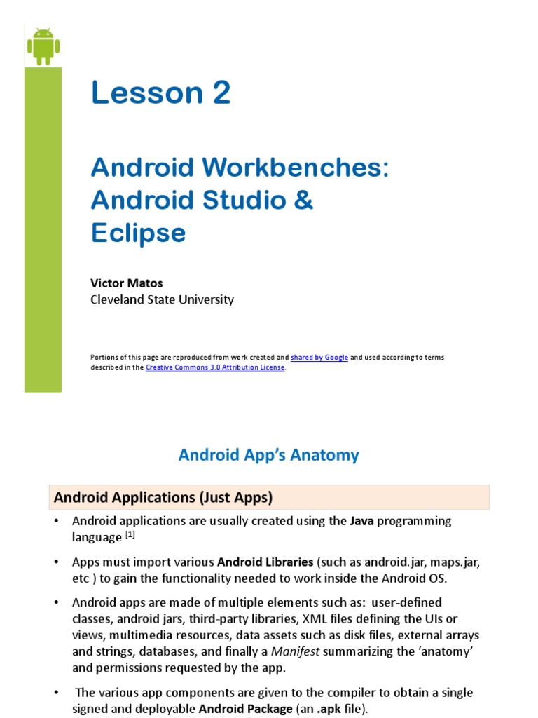 Lesson 2: Android Workbenches: Android Studio & Eclipse | Download Free PDF | Java Virtual ...
