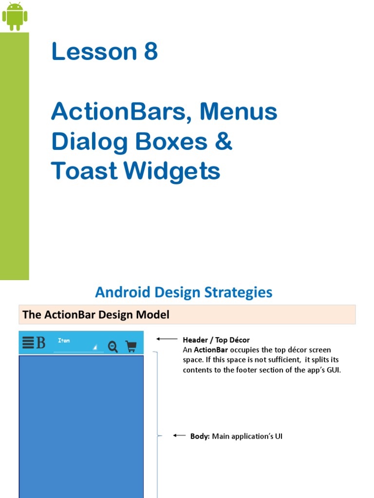 Android Chapter08 ActionBar Menus DialogBoxes | PDF | Dialog Box | Menu ...