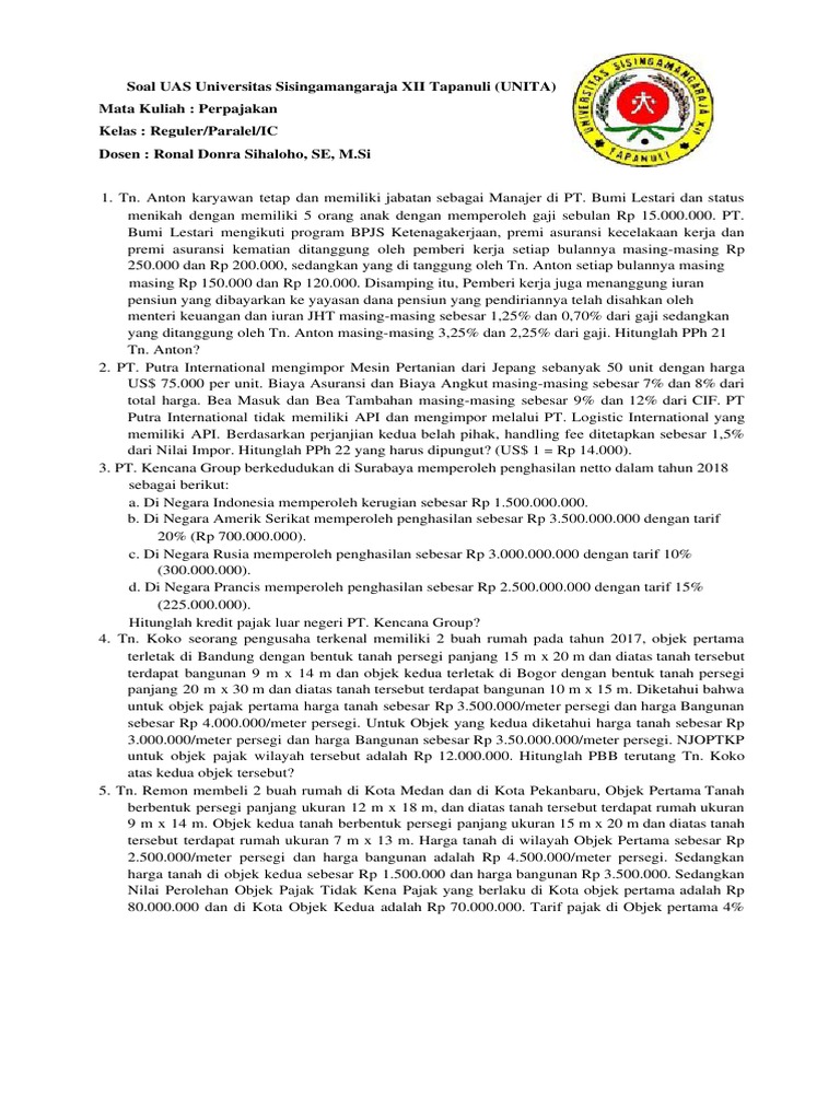 Soal UAS Perpajakan 2021 | PDF