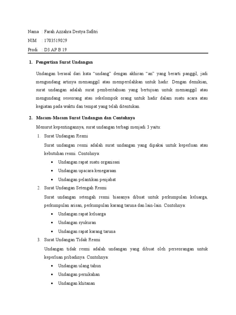 Ciri dan Contoh Surat Undangan | PDF