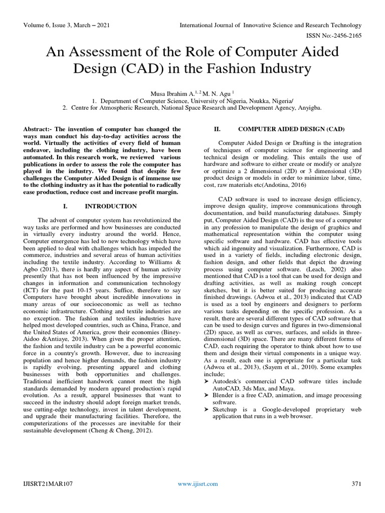 An Assessment of the Role of Computer Aided Design (CAD) in the Fashion ...
