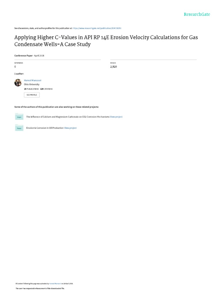 Applying Higher C-Values in API RP 14E Erosion Velocity Calculations ...