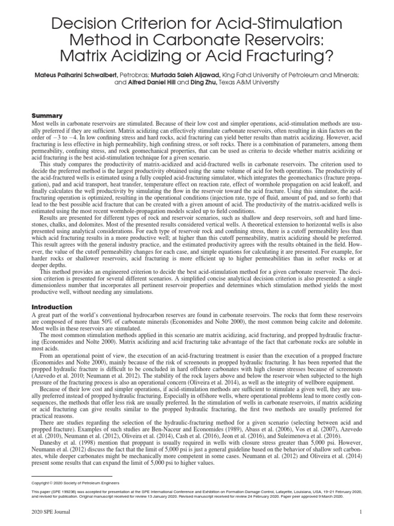 Decision Criterion For Acid-Stimulation Method in Carbonate Reservoirs ...