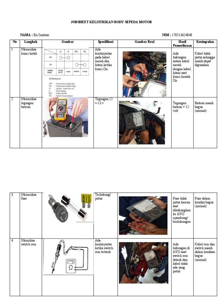 Jobsheet-Kelistrikan Body Sepeda Motor | PDF