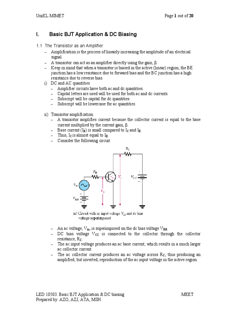 I. Basic BJT Application & DC Biasing | PDF | Bipolar Junction ...