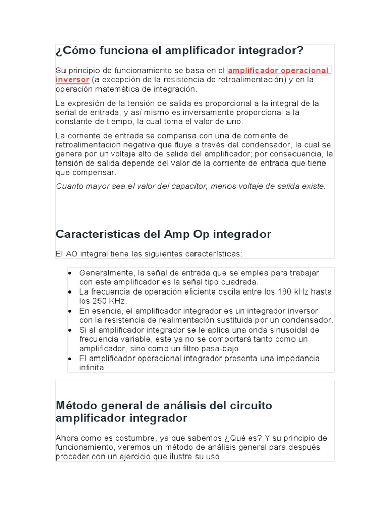 Amplificador Integrador: Guía Básica | PDF | Ciencia y matemáticas ...