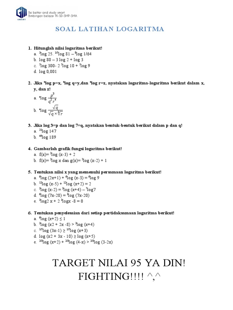 Soal Latihan Logaritma | PDF | Metode & Bahan Ajar