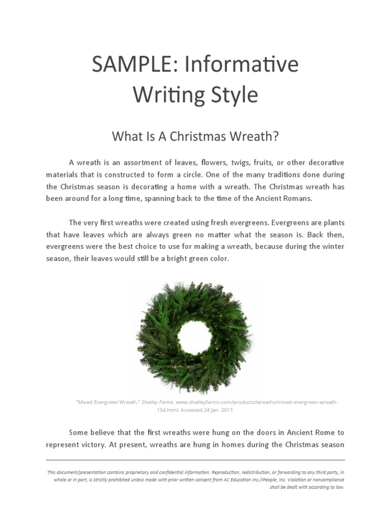 SAMPLE - Informative Writing Style 2 | PDF | Wreath | Christmas