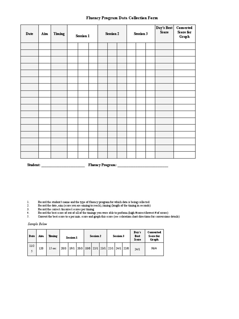 Fluency Data Collection Form