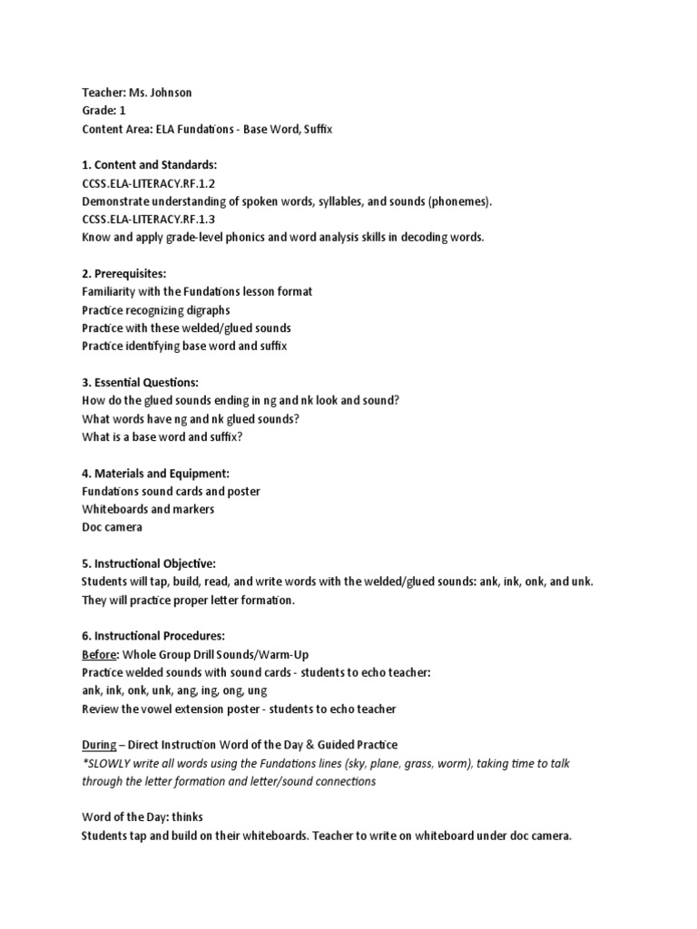 Grade 1 ELA Fundations Lesson Plan | PDF | Phonics | Differentiated ...