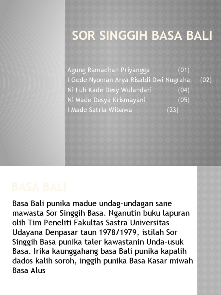 Pengertian dan Contoh Sor Singgih Bali | PDF | Seni & Disiplin Bahasa ...