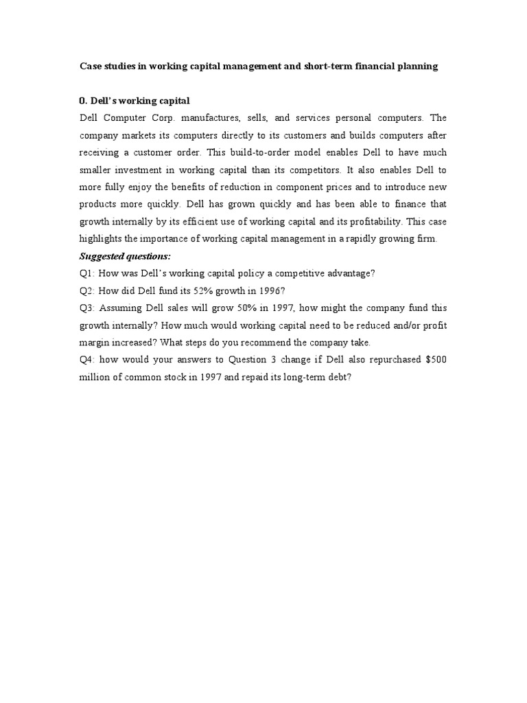 Case Studies in Working Capital Management and Short | PDF | Dell ...