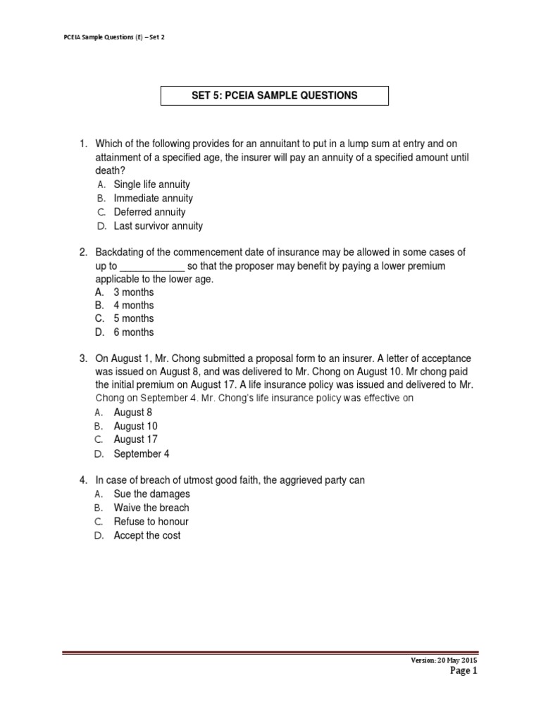PCEIA New Edition Questions (English - Set 6 | PDF | Life Insurance ...