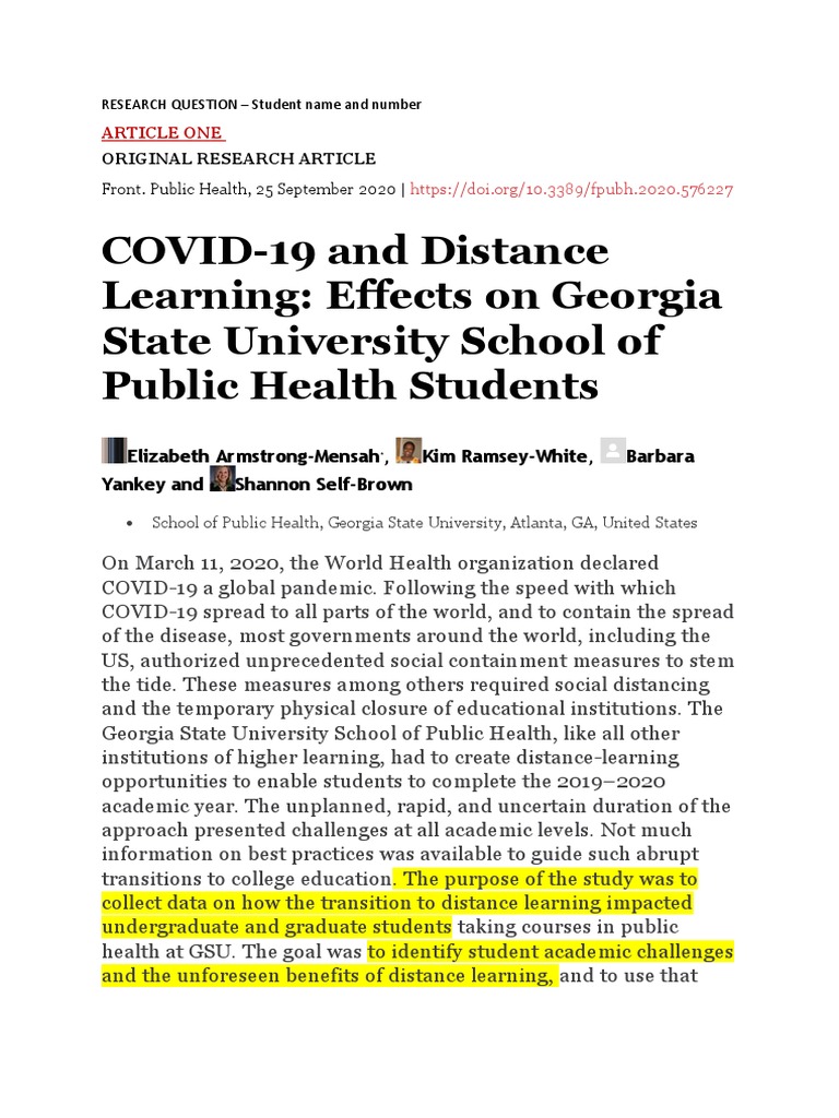 COVID-19 and Distance Learning: Effects On Georgia State University ...
