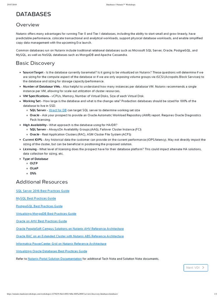 Databases: Next: VDI | Download Free PDF | Databases | Oracle Corporation