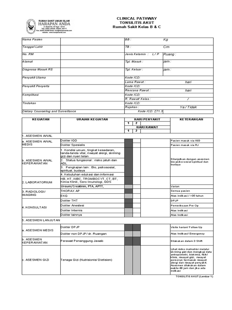 CLINICAL PATHWAY TONSIL Fix | PDF