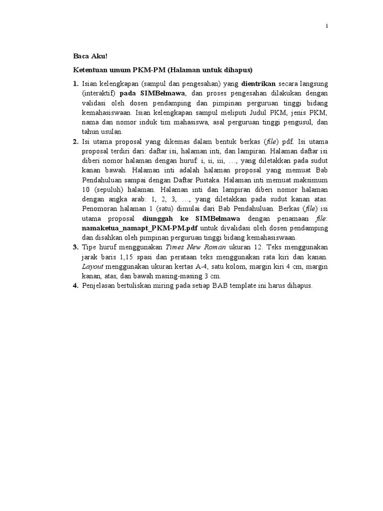 Template Isi Utama Proposal PKM-PM | PDF