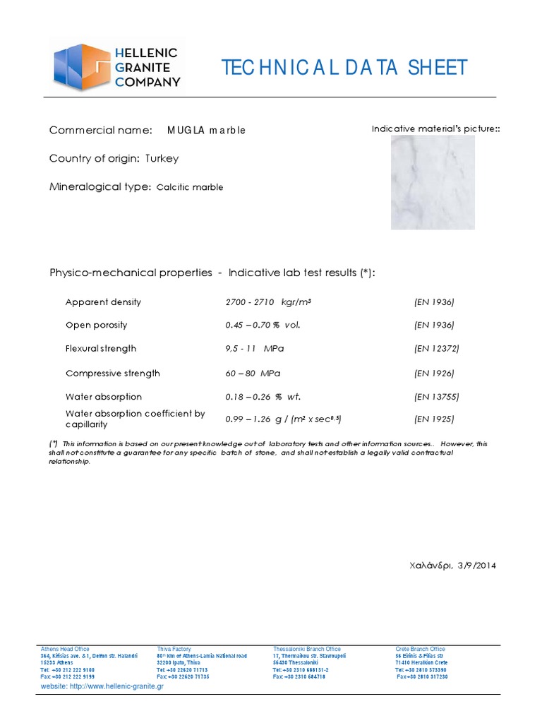 Mugla Marble Technical Data Sheet | PDF | Materials | Nature